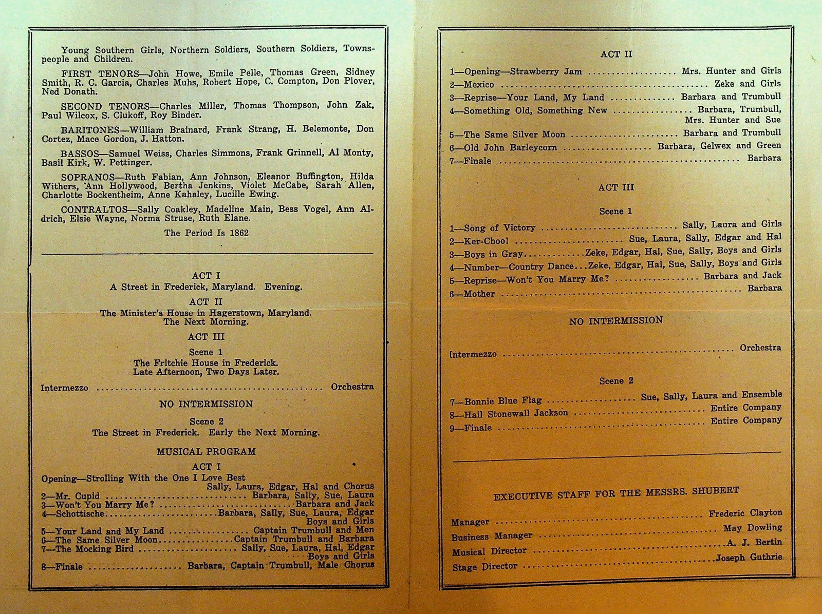 My Maryland Playbill Harold Joyce Hal Conklin Olga Cook Shubert Theatr ...