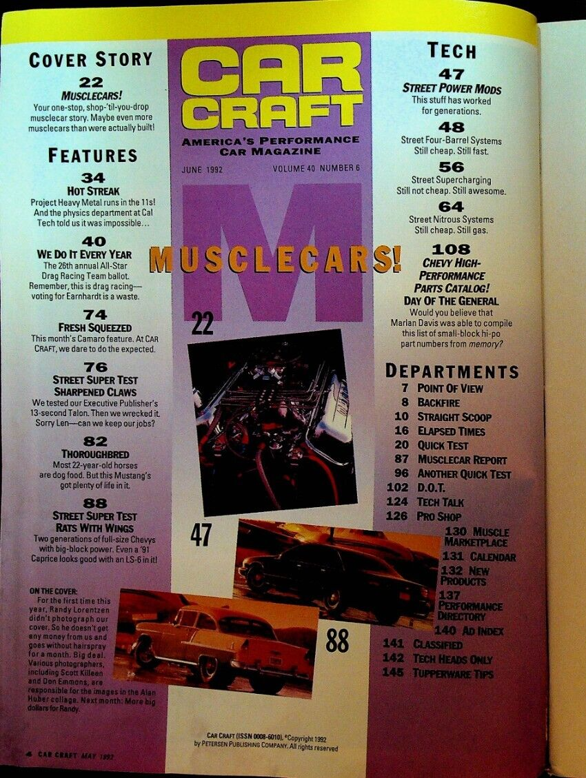 Car Craft Magazine June 1992 Camaro Mustang Talon Chevy Caprice – Papergoy