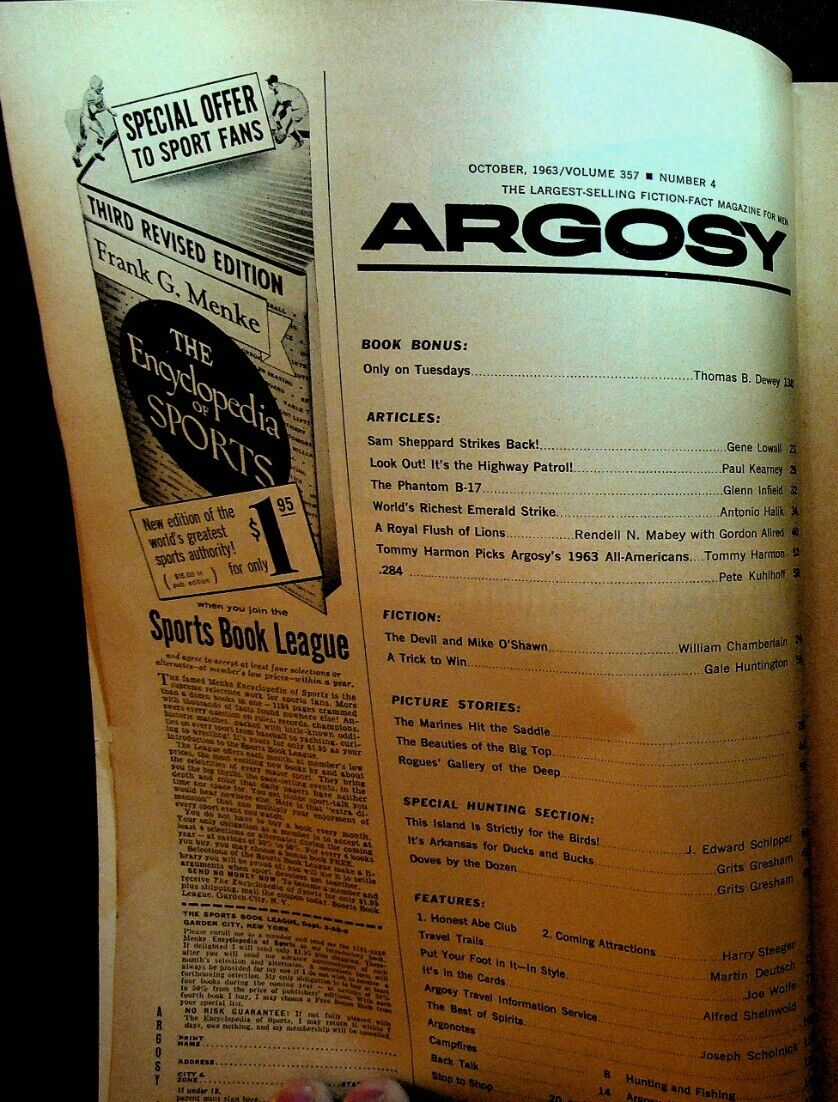 Argosy Magazine October 1963 Dr Sam Sheppard Gale Sayers Paul Warfield ...