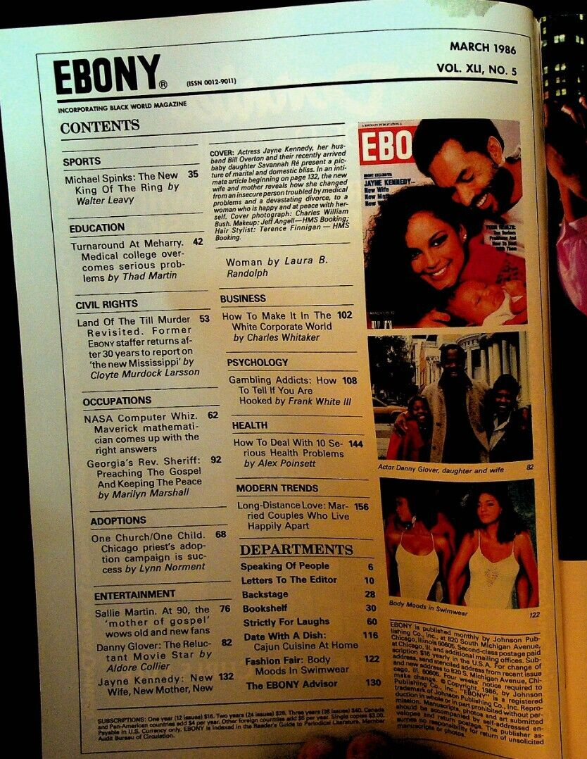 Ebony Magazine March 1986 Jayne Kennedy Michael Spinks Danny Glover ...