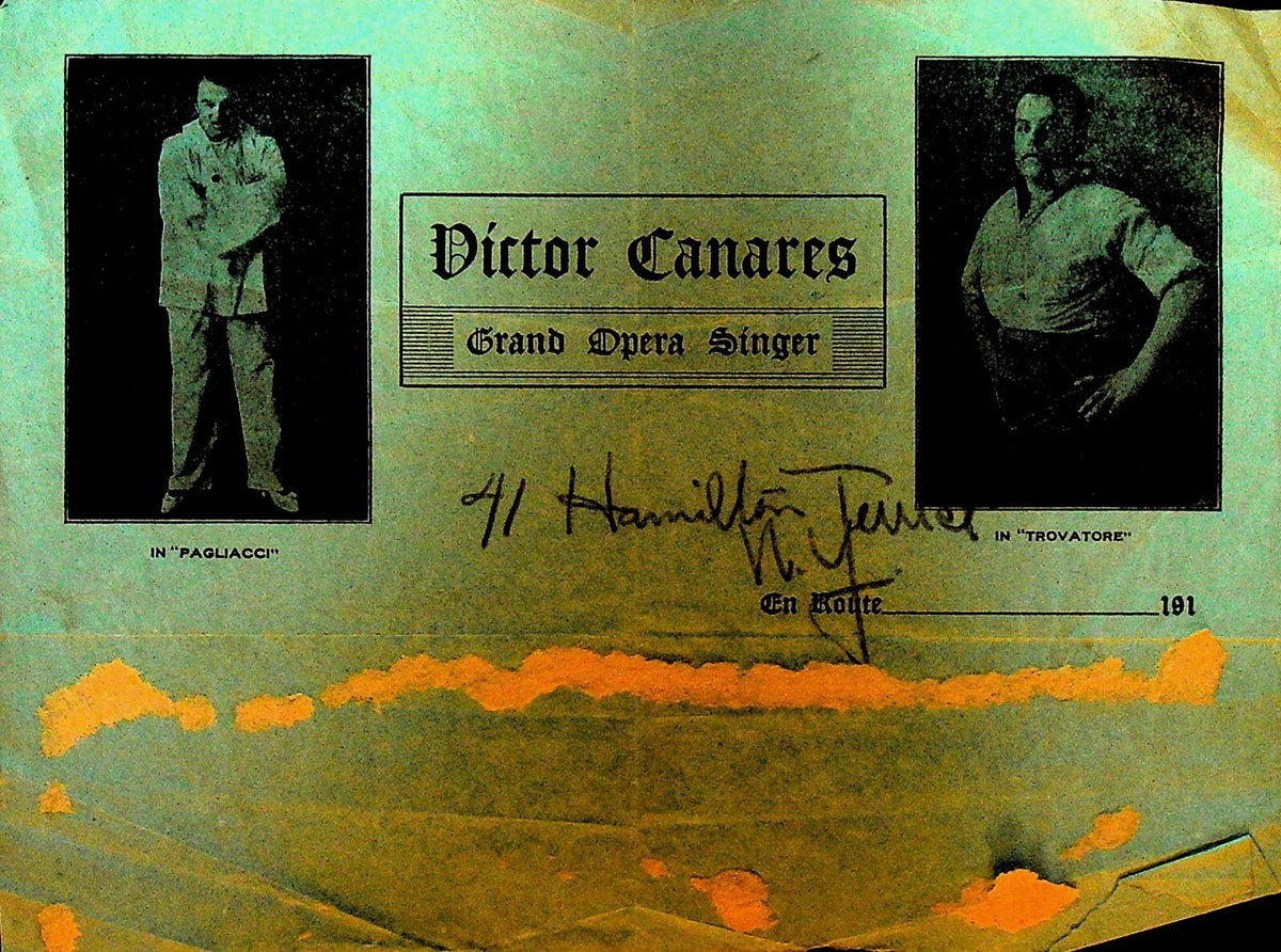 Victor Canares Grand Opera Singer 1910s Letterhead Pagliacci Trovatore ...