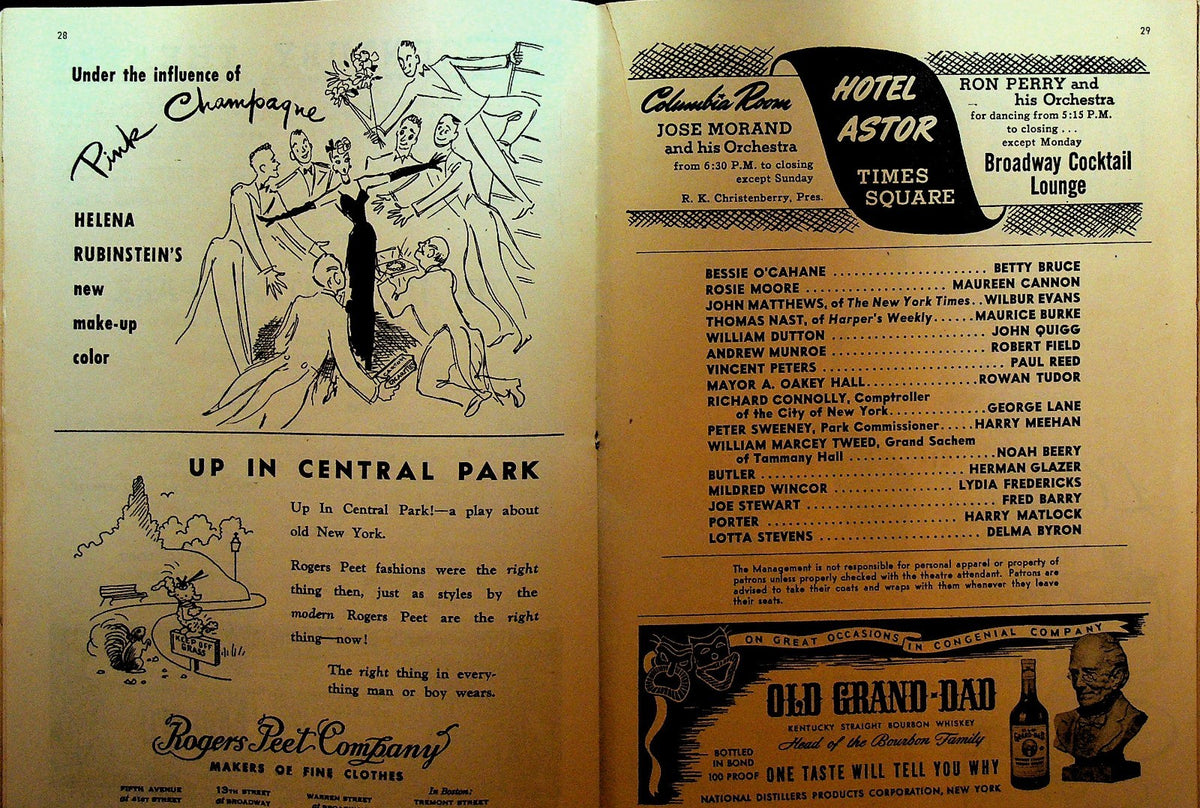 Up in Central Park Playbill May 6 1945 Noah Beery Charles Irwin Betty ...