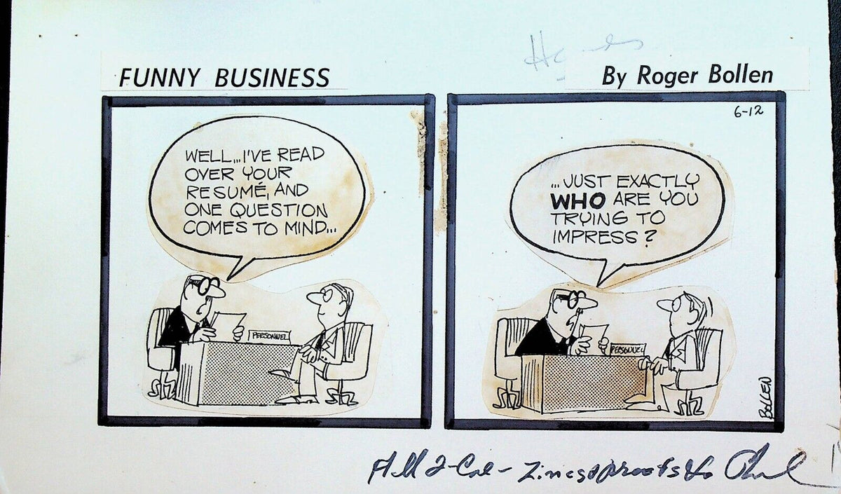 Funny Business Original Comic Strip Art Rog Bollen Resume HR Job Inter ...