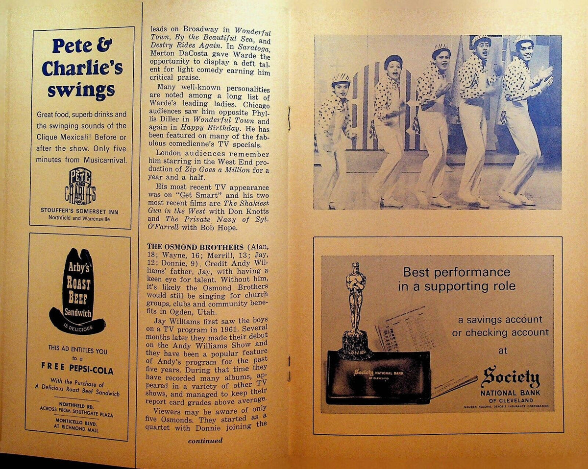 Musicarnival 1967 Program Cleveland Phyllis Diller The Osmonds w Donni ...