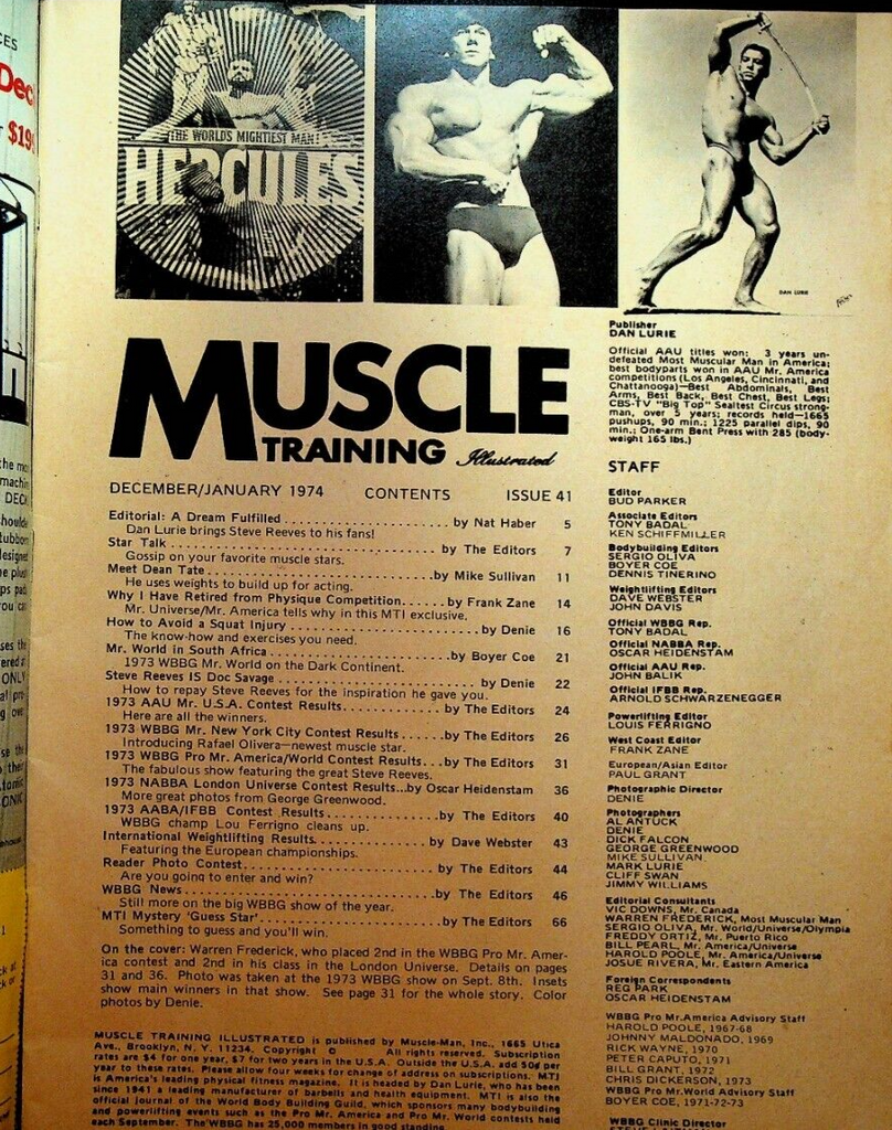 Muscle Magazine January 1974 Steve Reeves Frank Zane Warren Frederick ...