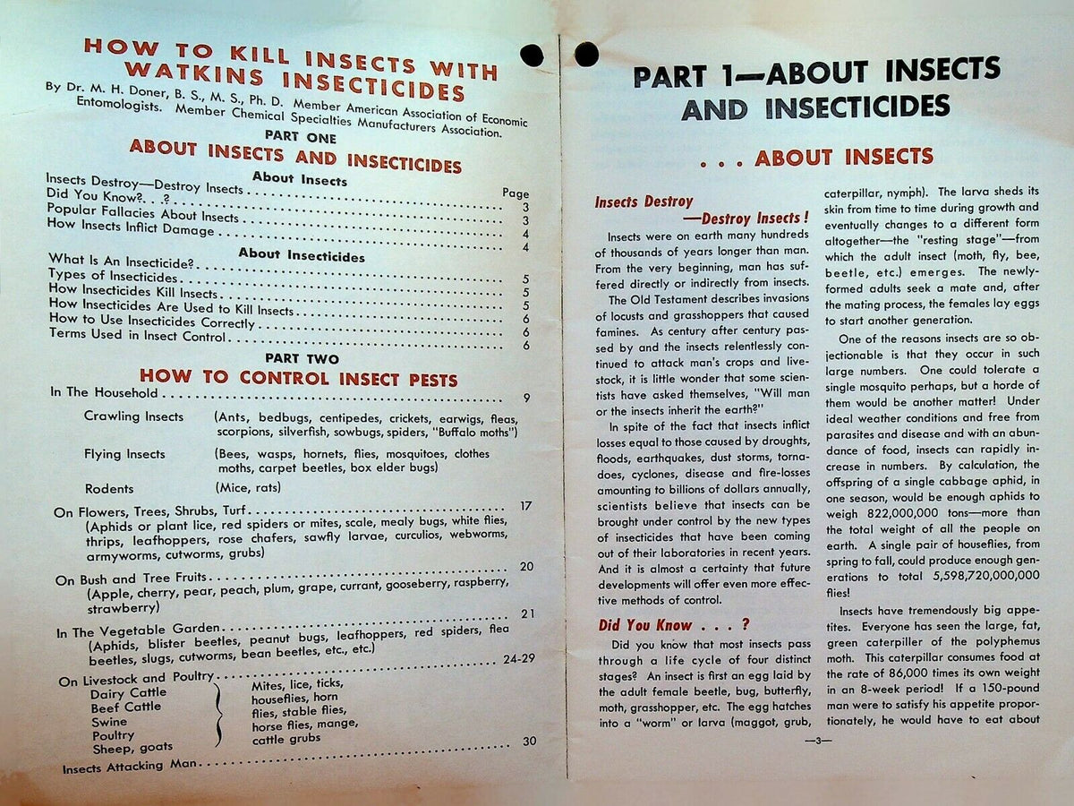 Watkins Insecticides How to Kill Insects Booklet 1953 JR Watkins Co ...