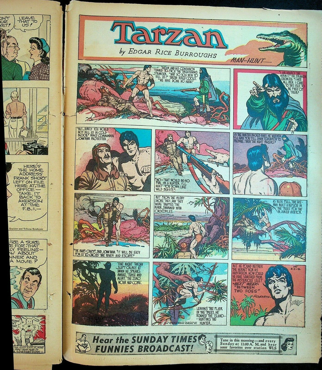 Chicago Sunday Times Comic Section August 2 1942 Superman Tarzan Adolf ...