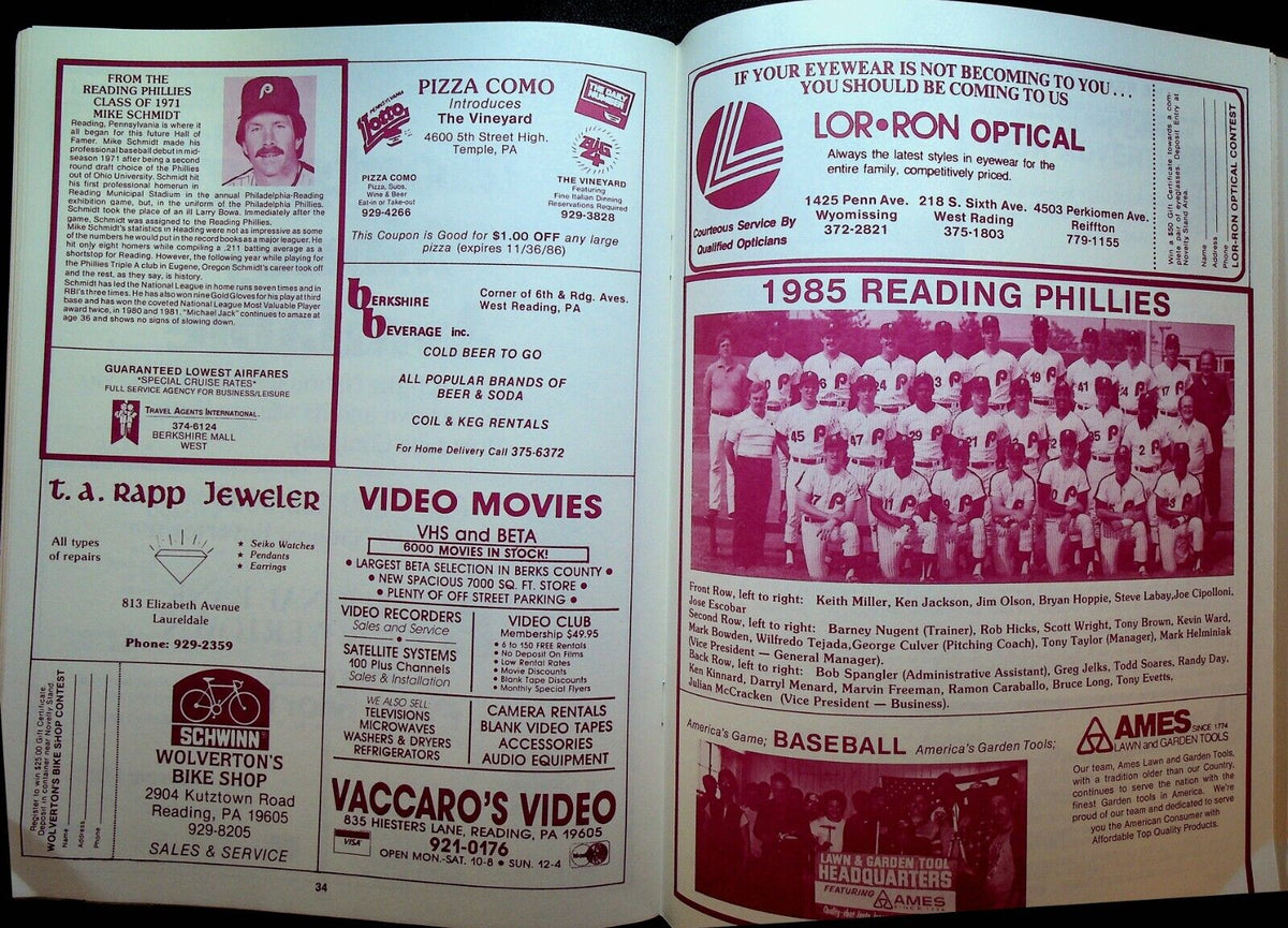 Reading Phillies Minor League Souvenir Program 1986 – Papergoy