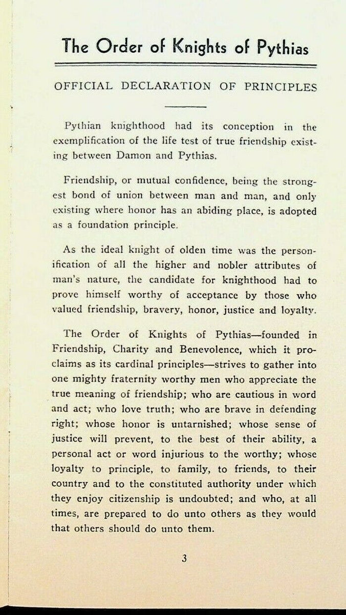 Brief History of the Order of Knights of Pythias Booklet 1939 – Papergoy