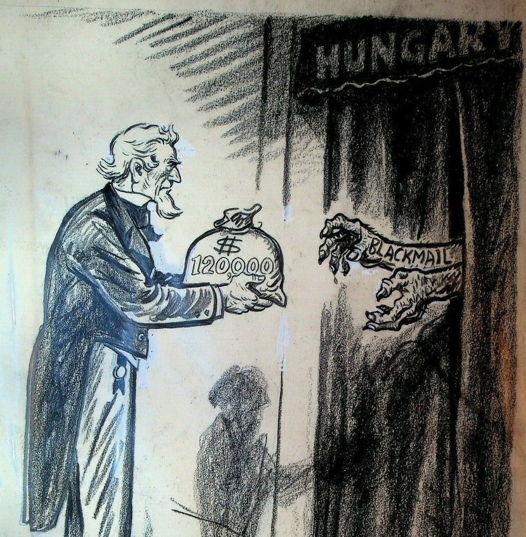 Uncle Sam Original Art 1951 Walter Enright Political Cartoon Hungary C ...