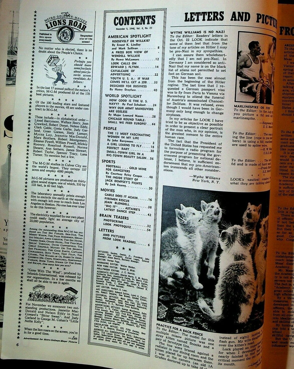 Look November 5 1940 Clark Gable Jack Dempsey Joan Blondell Fred Astai ...